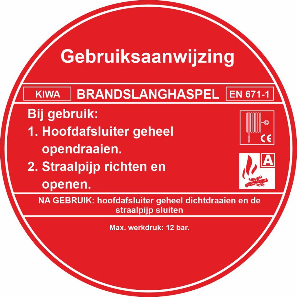 Brandslanghaspel gebruiksaanwijzing rood - MeerStickers.nl