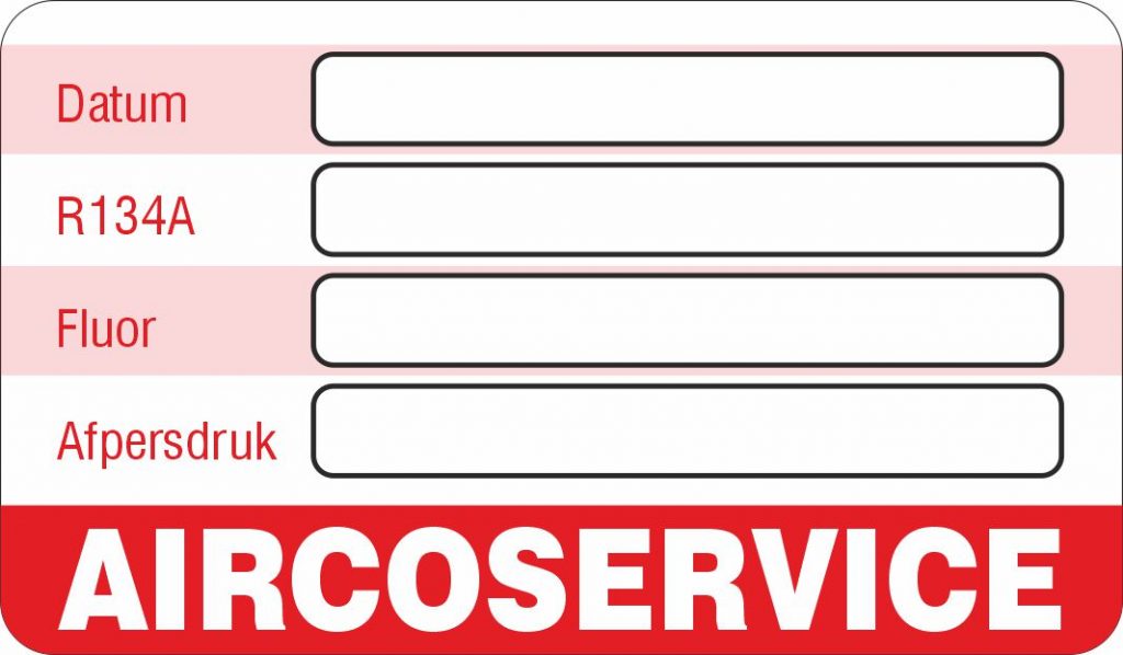 Onderhoud stickers aircoservice R134A universeel - www.meerstickers.nl